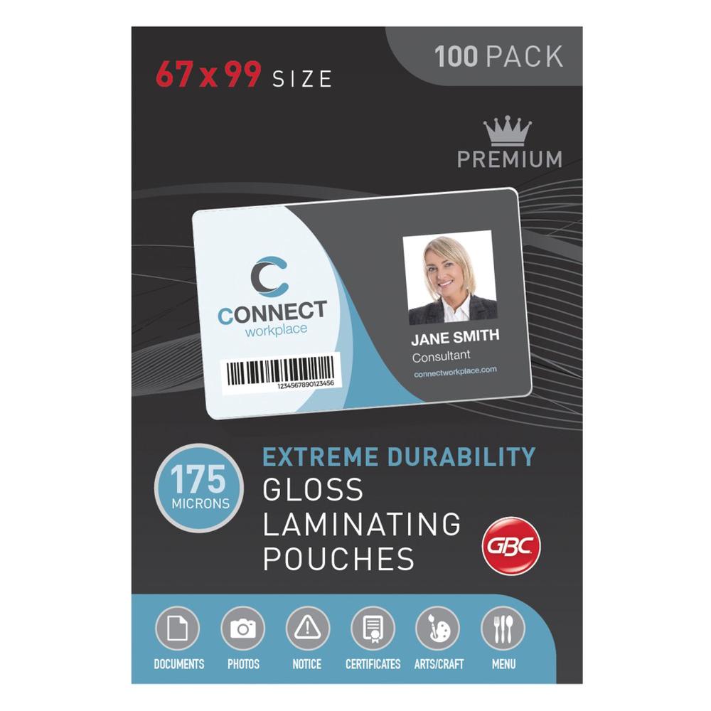 GBC 175 Micron Badge Gloss Laminating Pouches, Pack 100 - 67x99mm | Buy ...
