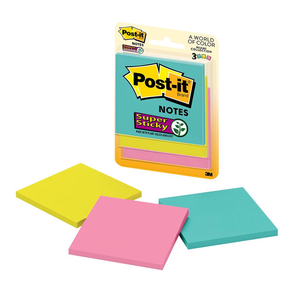 Post-it 3321-SSMIA Miami Super Sticky Notes, Pack of 3 - 76x76mm | Buy ...