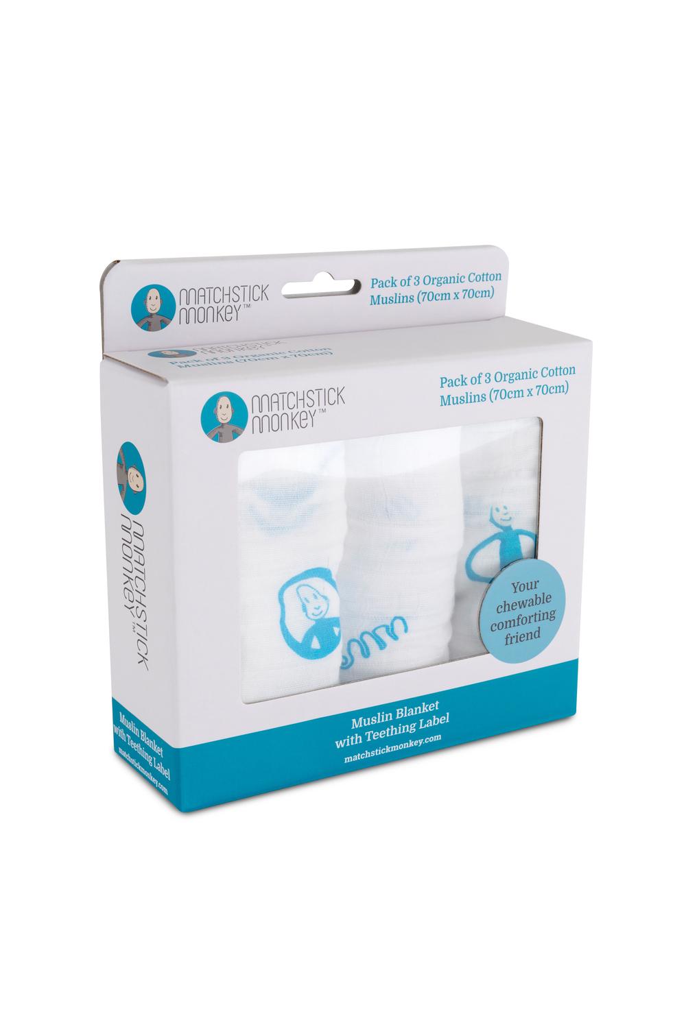 Matchstick Monkey Organic Cotton Muslins, 3 Pack (Blue) | Buy online at ...