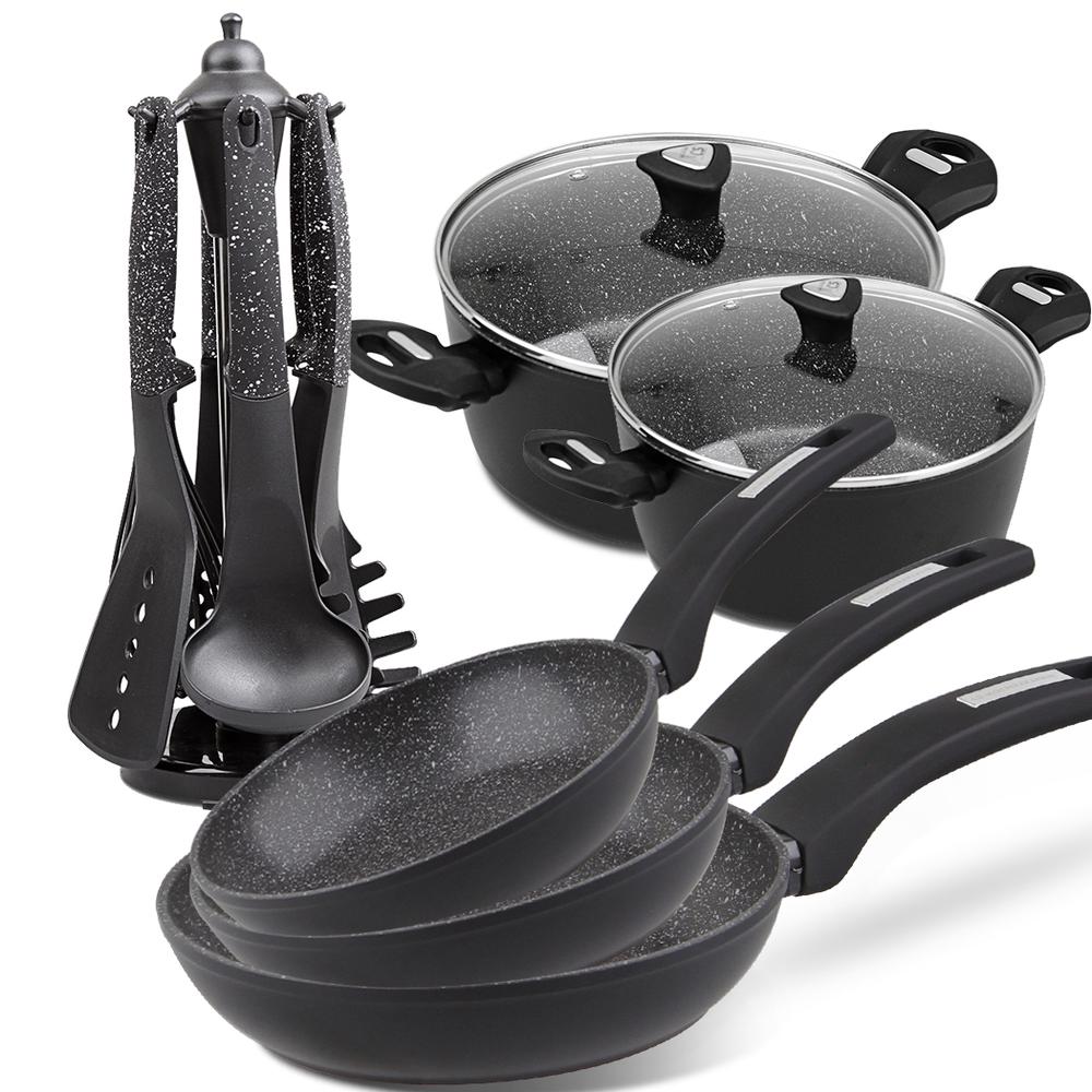 CS Kochsysteme Marburg Cookware Set with Utensils Set, 14 Piece (Black ...