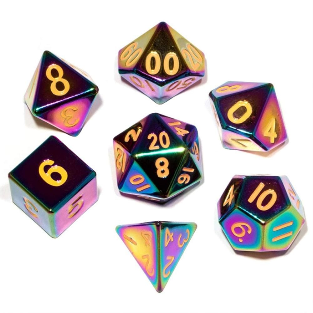 Metallic Dice Games Metal Polyhedral Dice Set (Torched Rainbow) | Buy ...