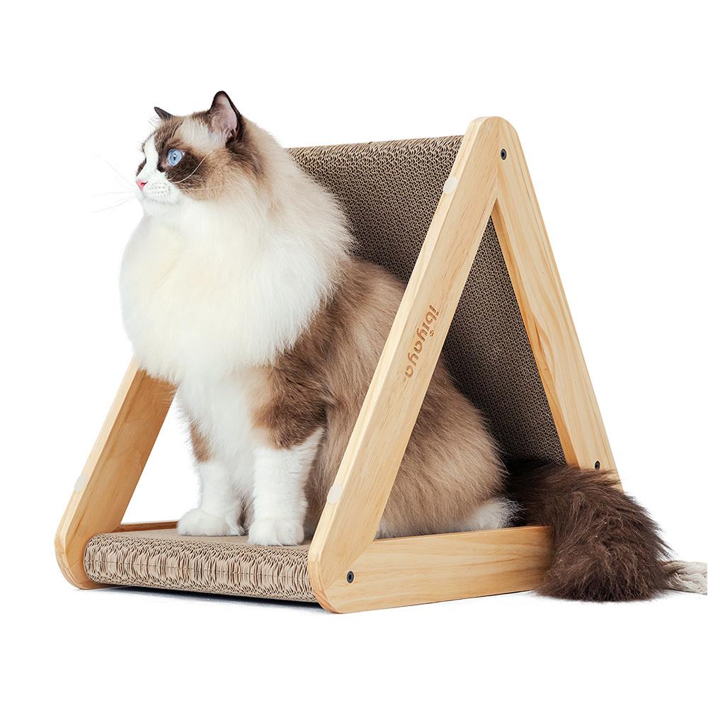 Ibiyaya Hideout Wooden Cat Scratching Post with Replaceable Cardboard ...
