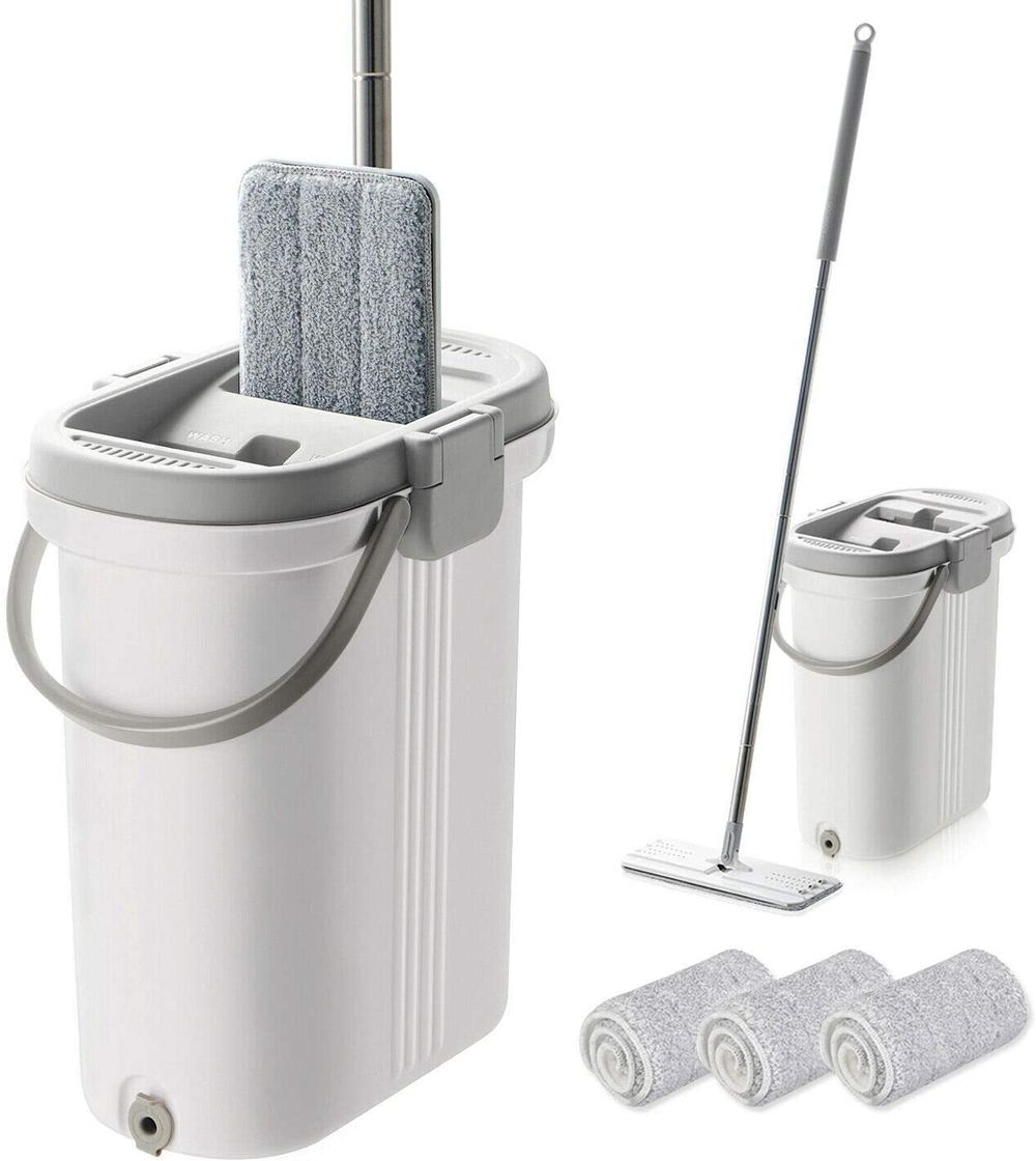 Boomjoy Microfibre Self Squeeze Flat Mop with Bucket with 3 Mop Head ...