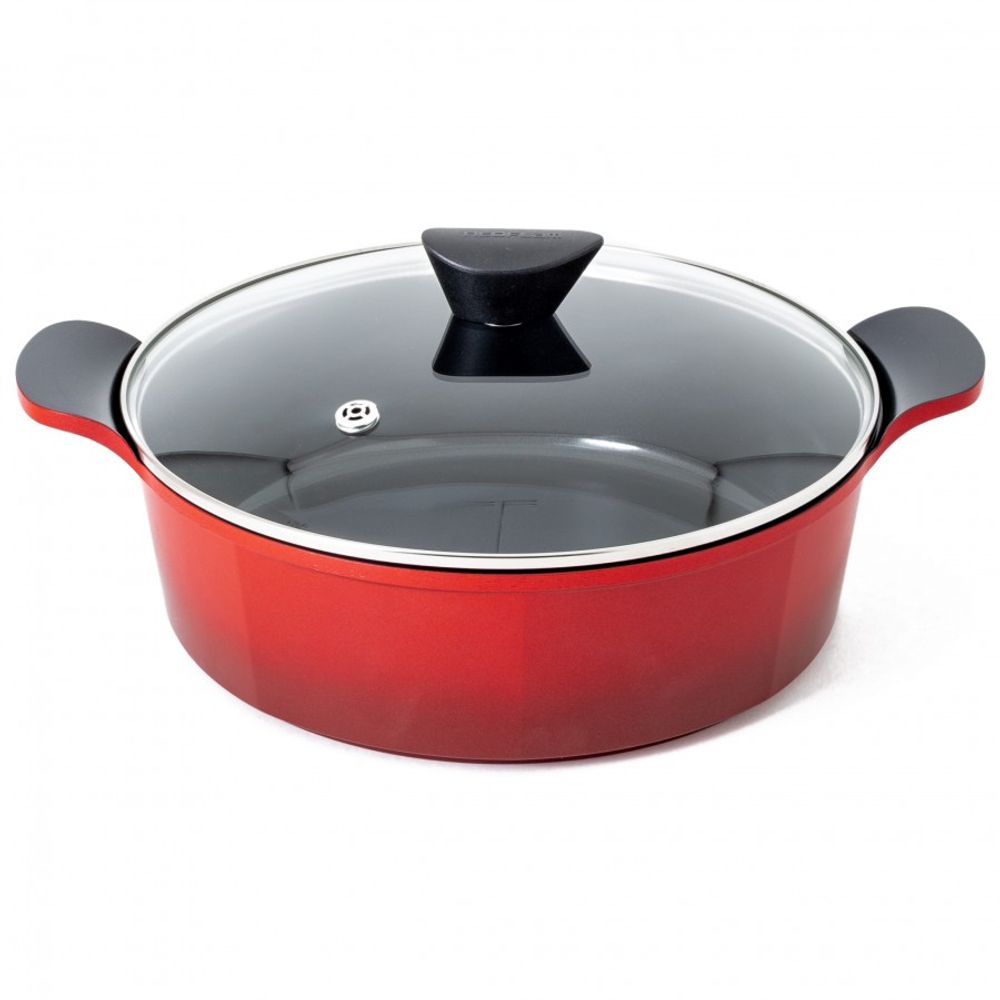 Neoflam Venn Low Casserole with Glass Lid (Red) - 4.8L/28cm | Buy ...