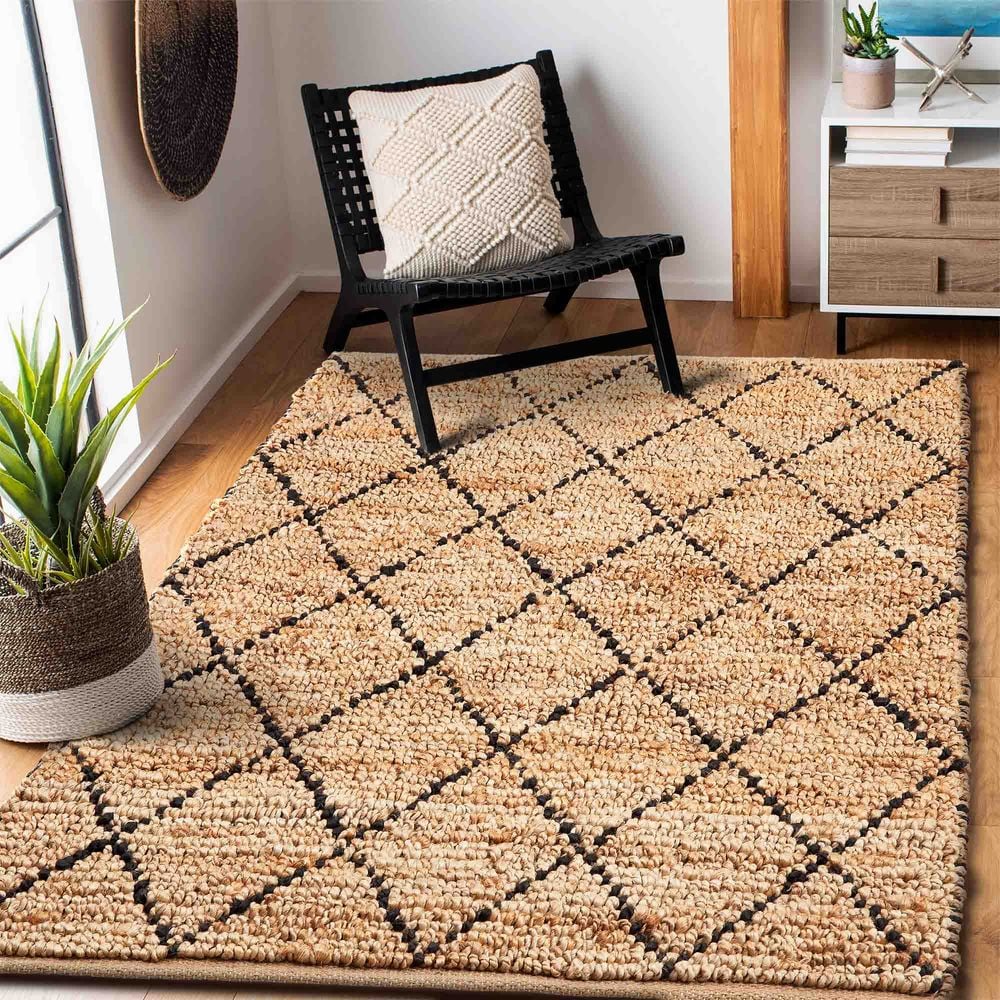 Fab Habitat Anant Diamond Pattern Jute Floor Rug (Black and Natural ...