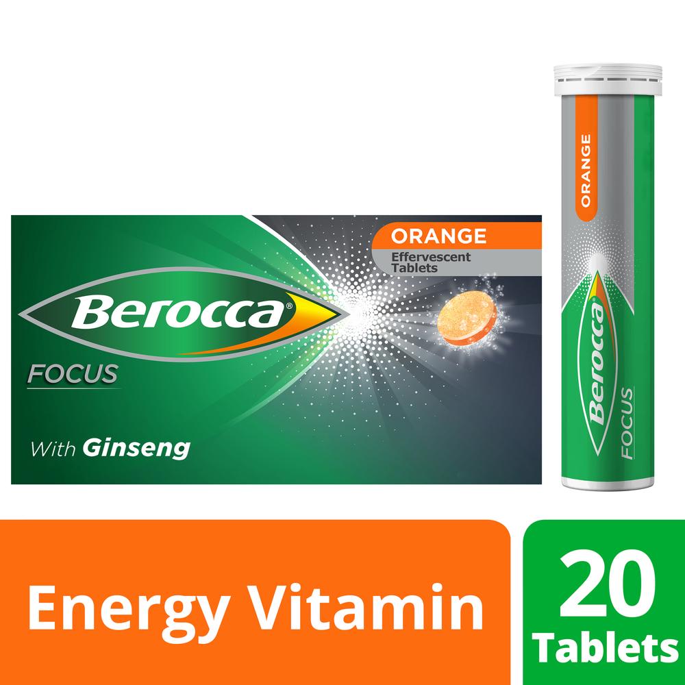 Berocca Focus Energy Vitamin with Ginseng Effervescent Tablets, 30 Pack ...