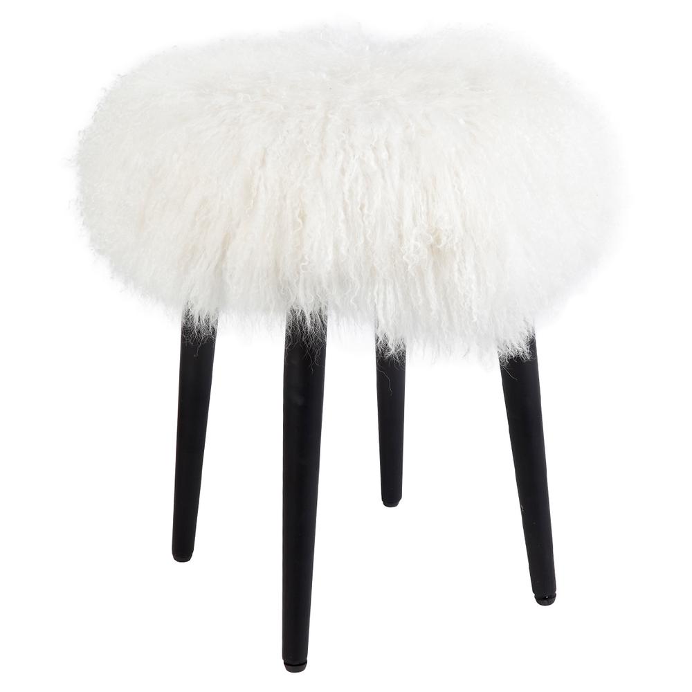 Cafe Lighting & Living Dixie Stool (White Mongolian Fur) - 45cm x 50cm ...