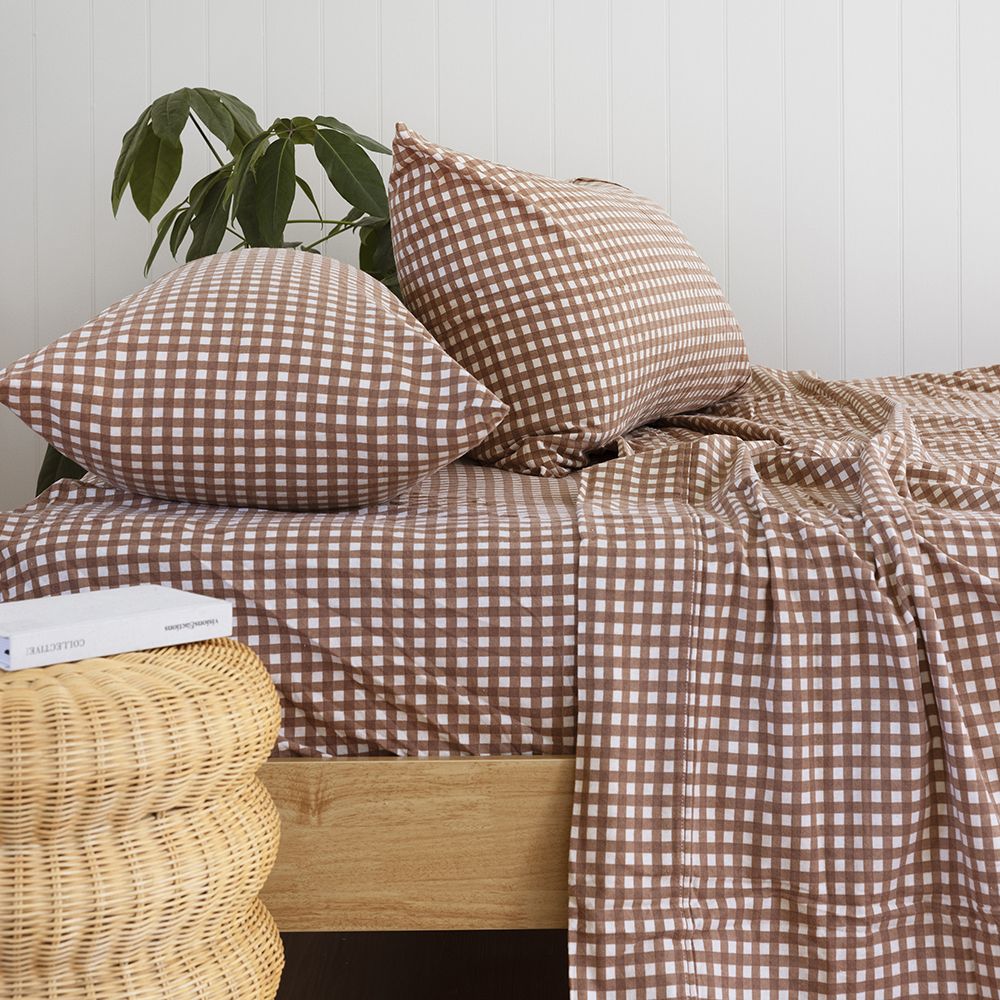 Bambury Gingham Flannelette Sheet Set (Clove) - King Single | Buy ...