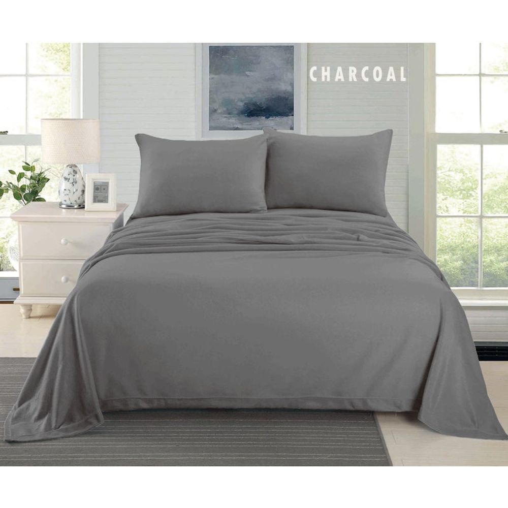 Ramesses Cashmere Touch Flannelette Sheet Set (Charcoal) - Queen | Buy ...