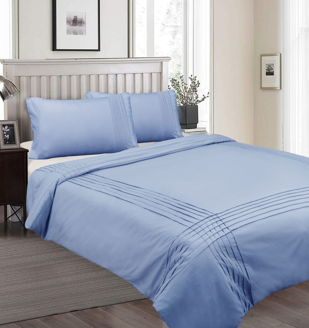 Shangri-La Linen Classic Pintuck Quilt Cover Set (Mid Blue) - Queen ...