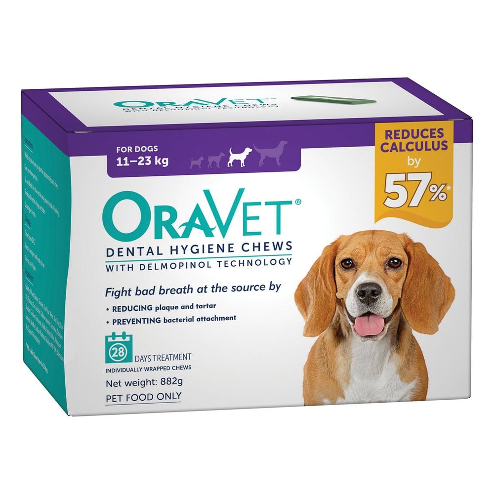 Oravet Plaque & Tartar Control Chews for Medium Dogs 11-23kg, 28's ...