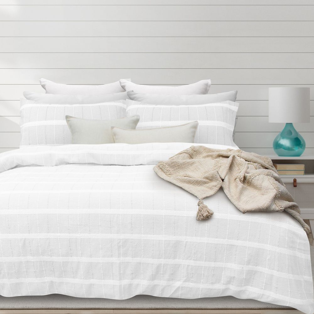 Bas Phillips Mosman Textured Cotton Quilt Cover Set (White) - Queen ...