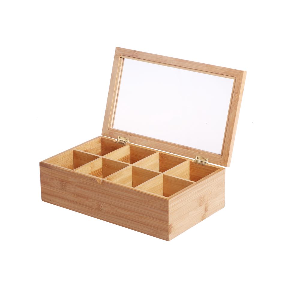 Sherwood 8 Divide Tea Box with Clear Acrylic Window (Natural Brown ...