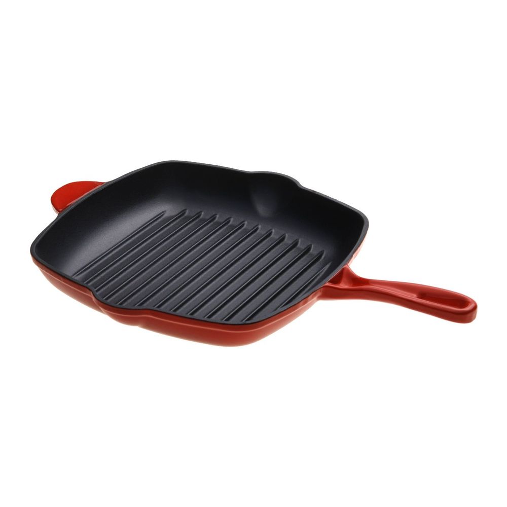 Gourmet Kitchen Cast Iron Square Grill Pan (Black Cherry Red) - 28cm ...