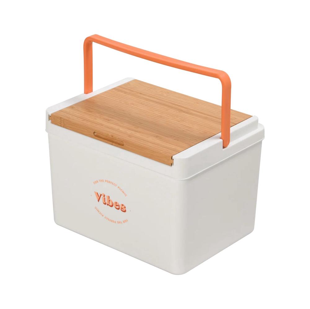 Vibes Portable Cooler Box with Bamboo Lid (White/Peach) - 36x27.5x26cm ...