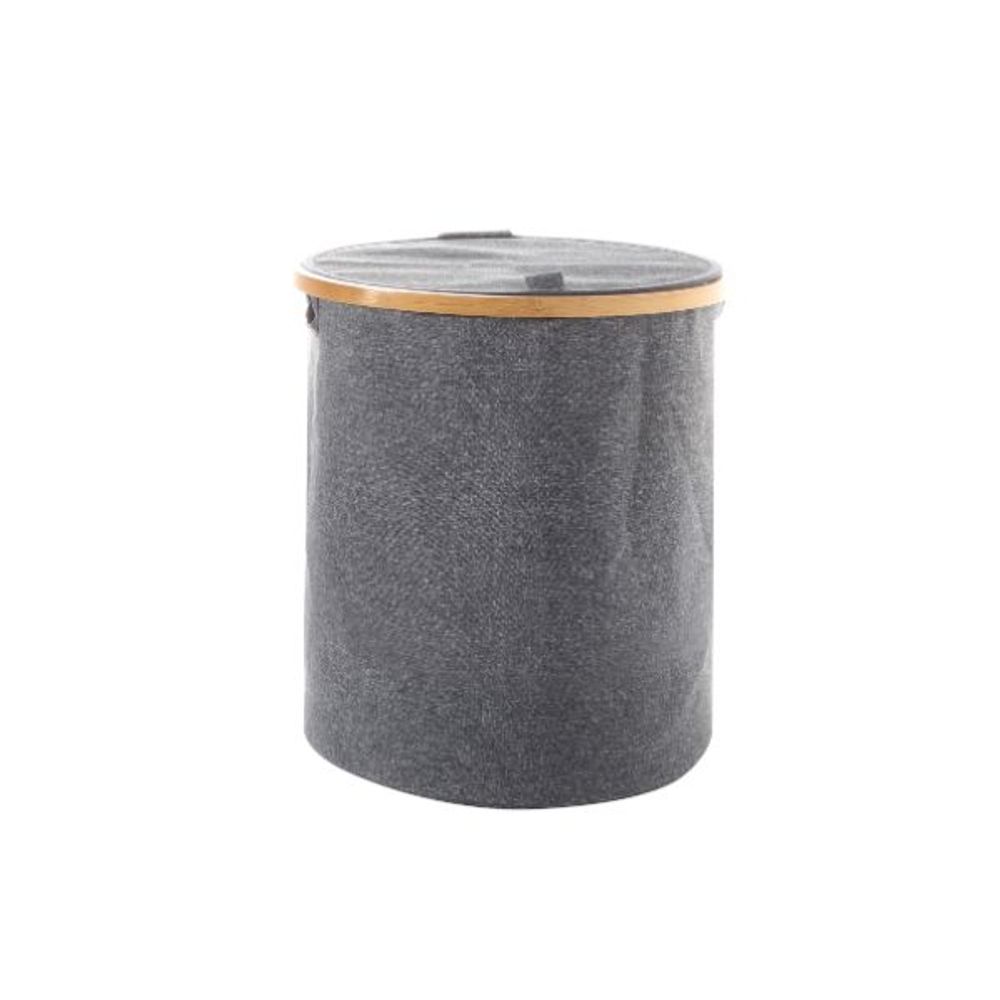 Sherwood Home Linen and Bamboo Round Laundry Hamper with Cover (Grey ...