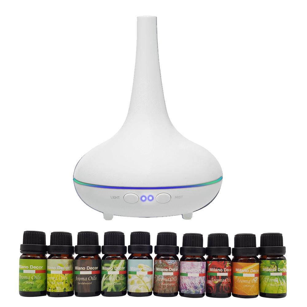 Milano Decor Aroma Diffuser Set With 10 Pack Diffuser Oils (White ...