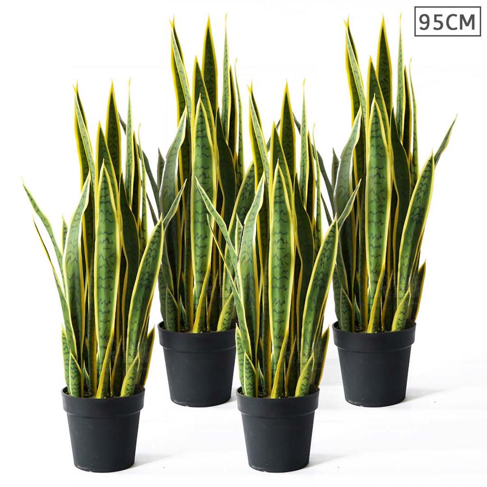 Soga Artificial Indoor Yellow Edge Tiger Piran Tree Plant, 4 Piece ...
