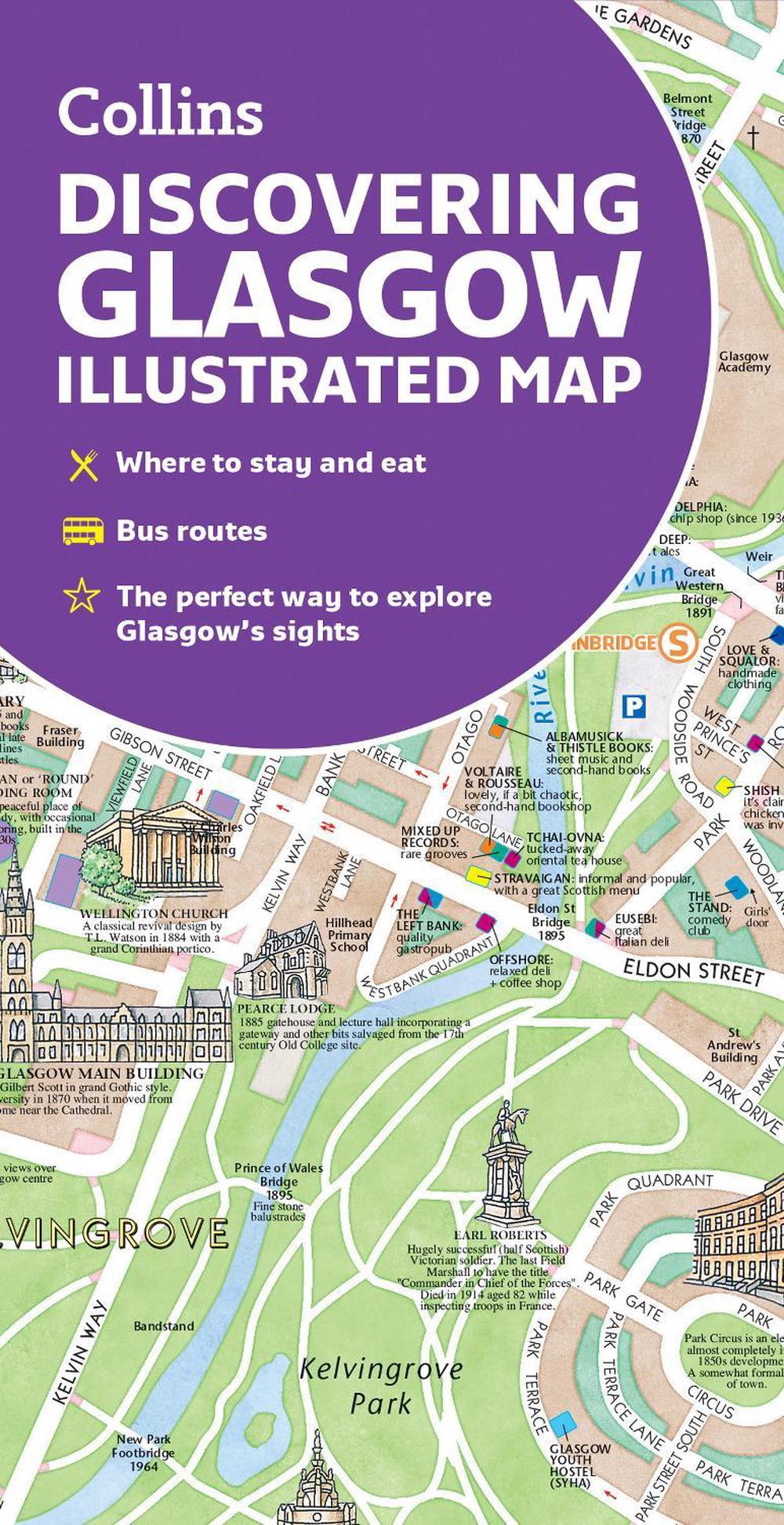Discovering Glasgow Illustrated Map by Dominic Beddow, Folded ...