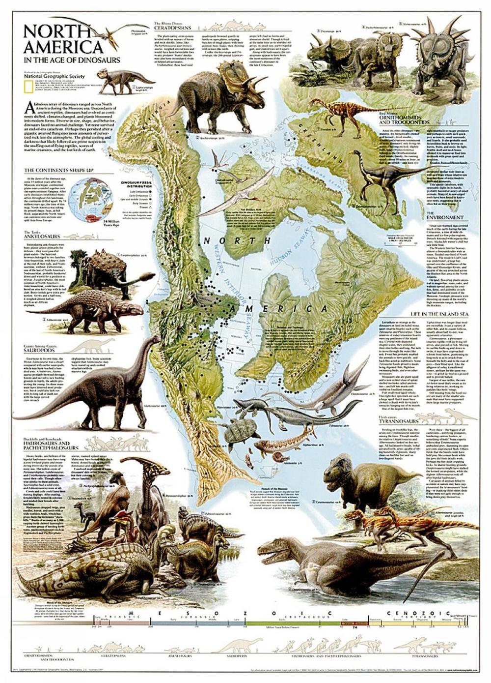 Dinosaurs of North America Map [Tubed] by Nat Geo Maps, Map ...