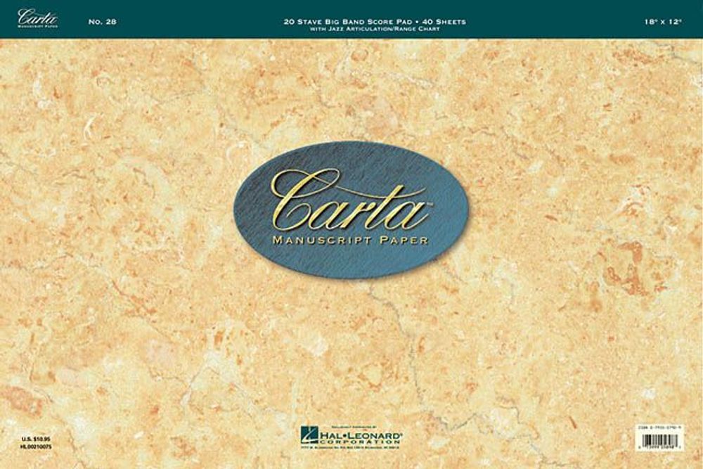 Carta Manuscript Paper: 20 Stave Big Band Score Pad, No. 28: With Jazz ...