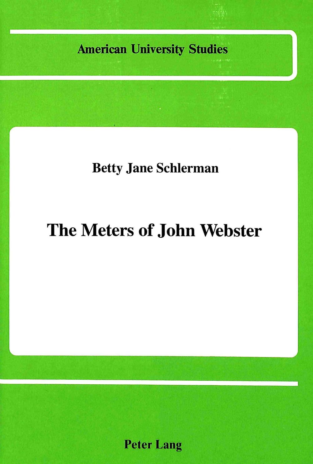 The Meters of John Webster by Betty Jane Schlerman, Hardcover ...