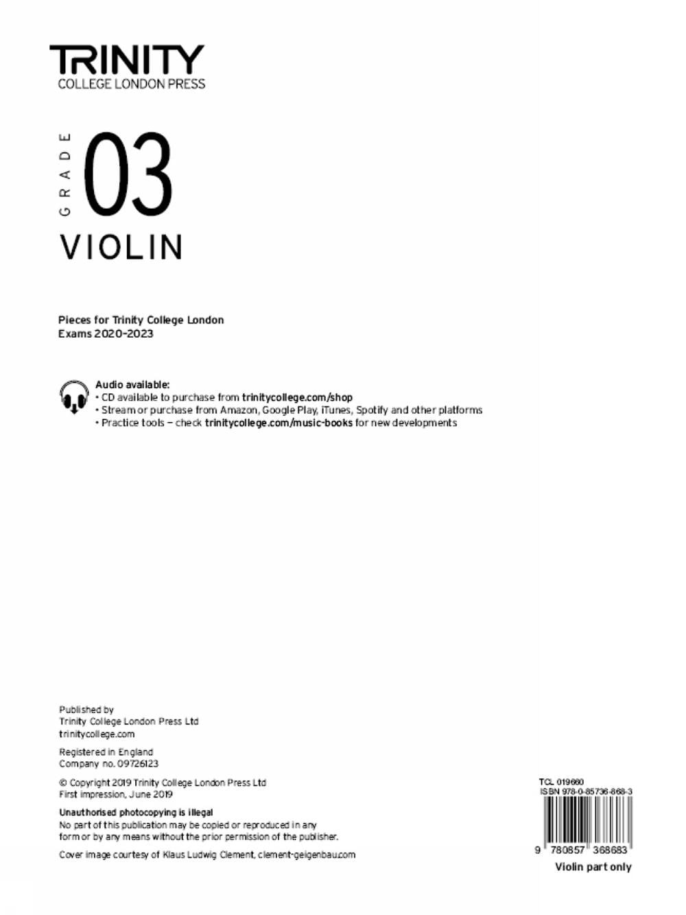 Trinity College London Violin Exam Pieces From 2020: Grade 3 (part only ...