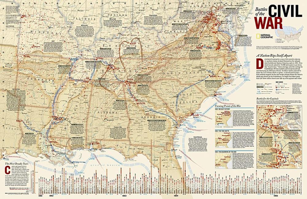 Battles of the Civil War, tubed by National Geographic Maps, Map ...
