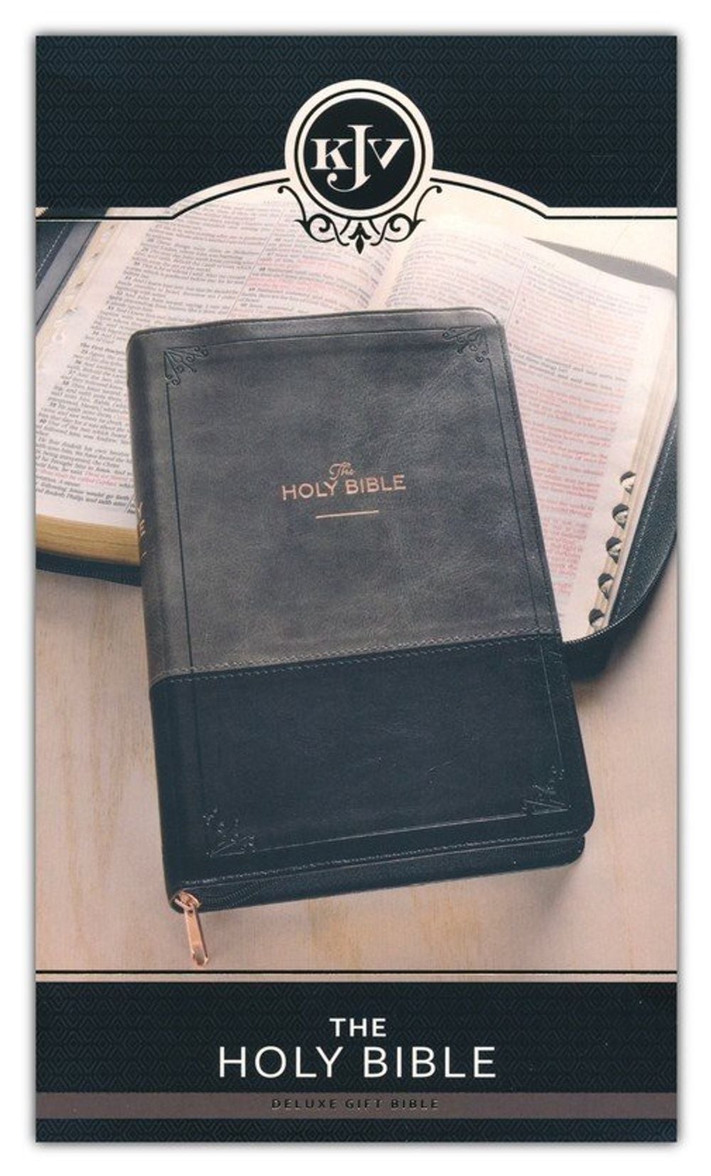 KJV Deluxe Gift Bible Two-Tone Black/Gray with Zipper Faux Leather ...