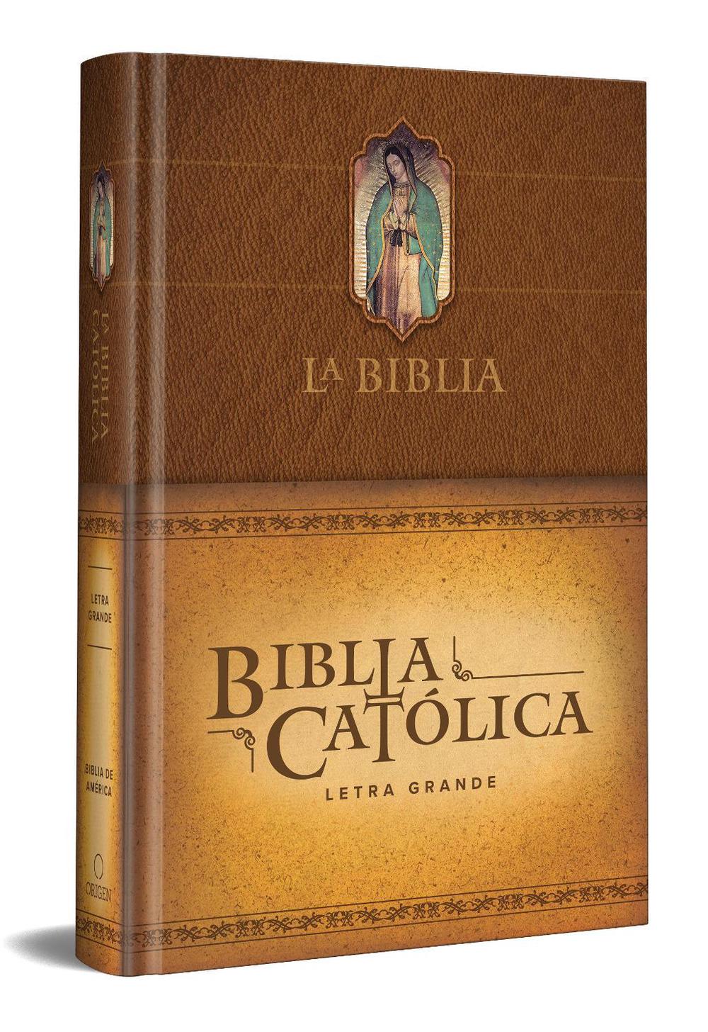 La Biblia Católica: Edición letra grande. Tapa dura, marrón, con Virgen ...