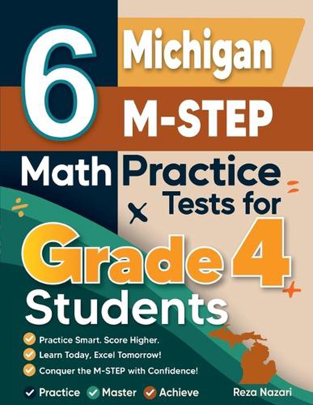 6 Michigan M-STEP Grade 4 Math Practice Tests by Reza Nazari, Paperback ...